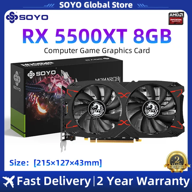 SOYO RX 5700XT 5500XT 8GB כרטיס גרפי GPU GDDR6 256-קצת 8pin + 8pin 7nm ...