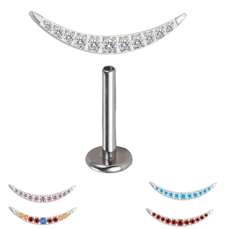 G23 Titanium Crescent PIERC CZ Paved Top Ear Cartilage Threaded Moon ...