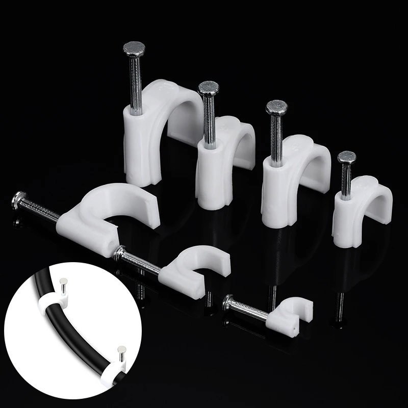 100PCS Round Cable Clips 4~16 mm C Shaped Management Nylon Carbon Steel ...