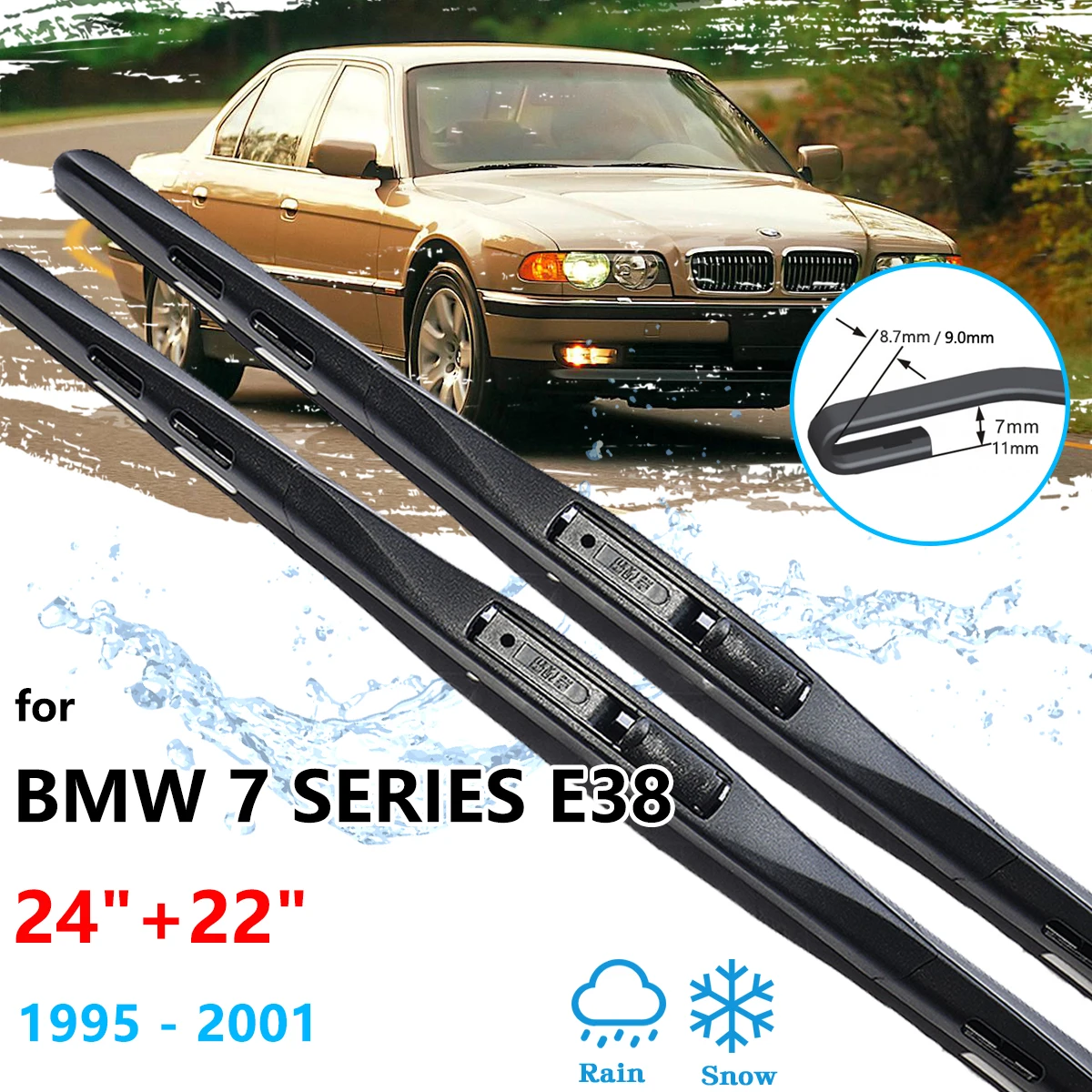 for BMW 7 Series E38 1995~2001 Front Wiper Blades Rubber Window ...