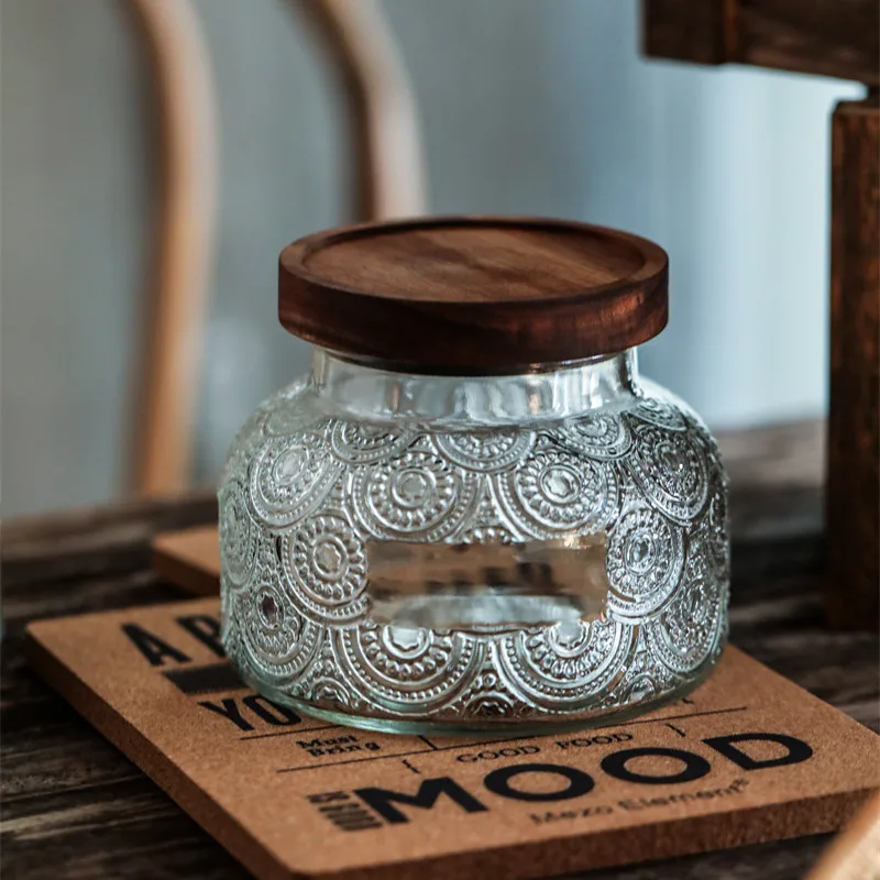Vintage Flower Pattern Glass Storage Jar with Lid, Home Candy, Coffee ...