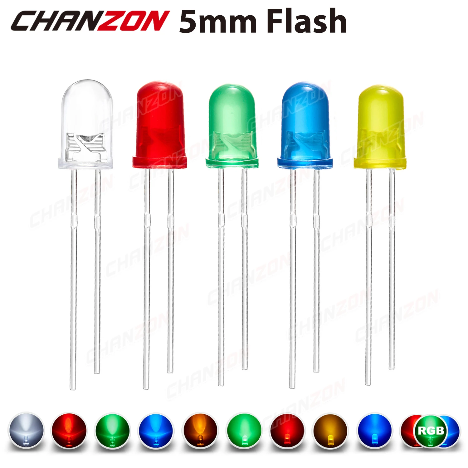 100 Pcs 5mm Led Diode Flashing White Red Green Blue Yellow Rgb Fast ...