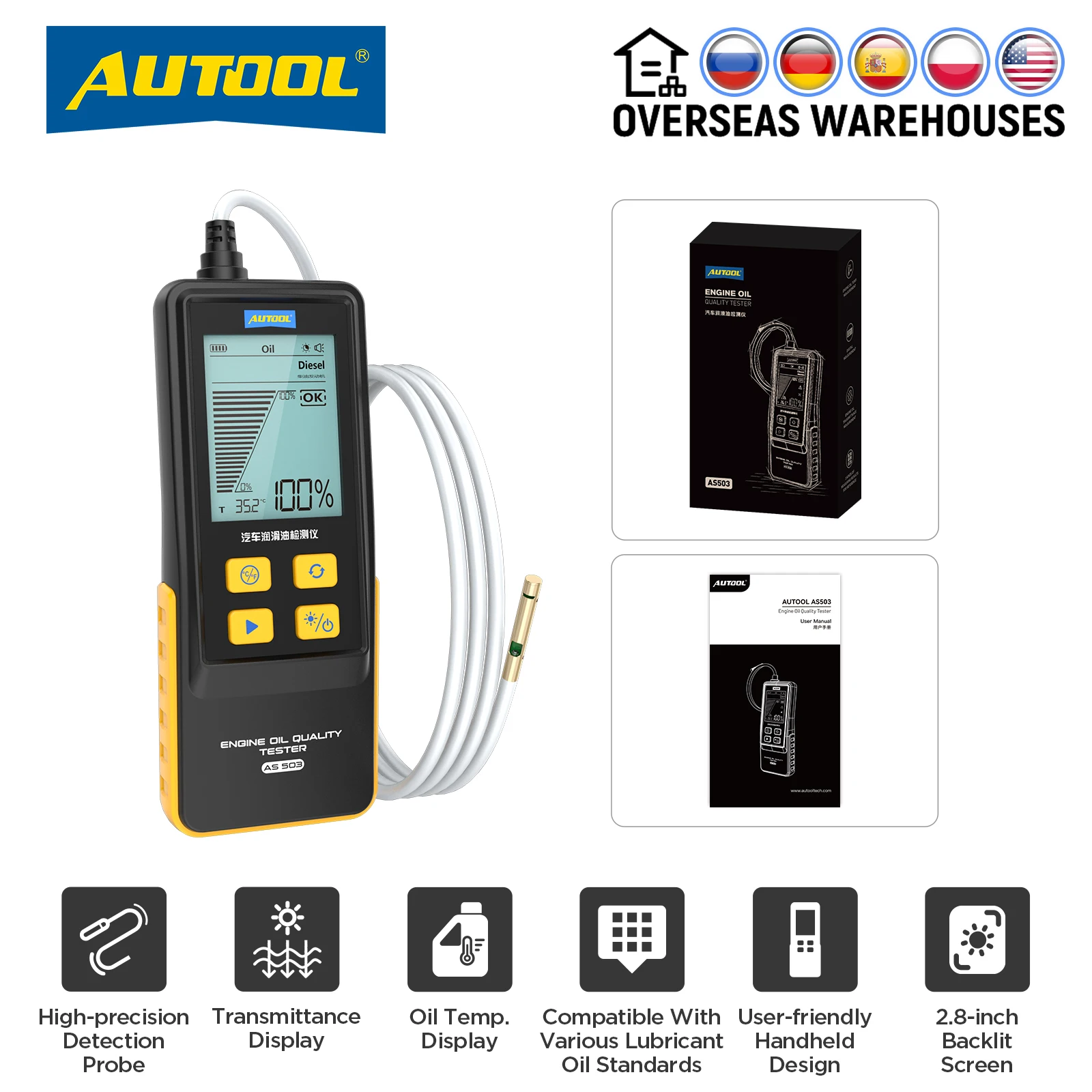 AUTOOL AS503 Car Engine Oil Tester Transmittance of Petrol Gasoline and ...