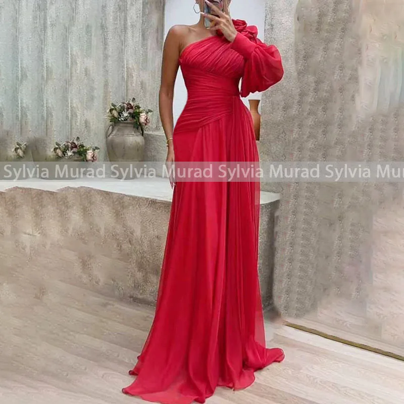 Single-Long-Sleeves-Evening-Dress-With-Streamer-Mermaid-One-Shoulder ...