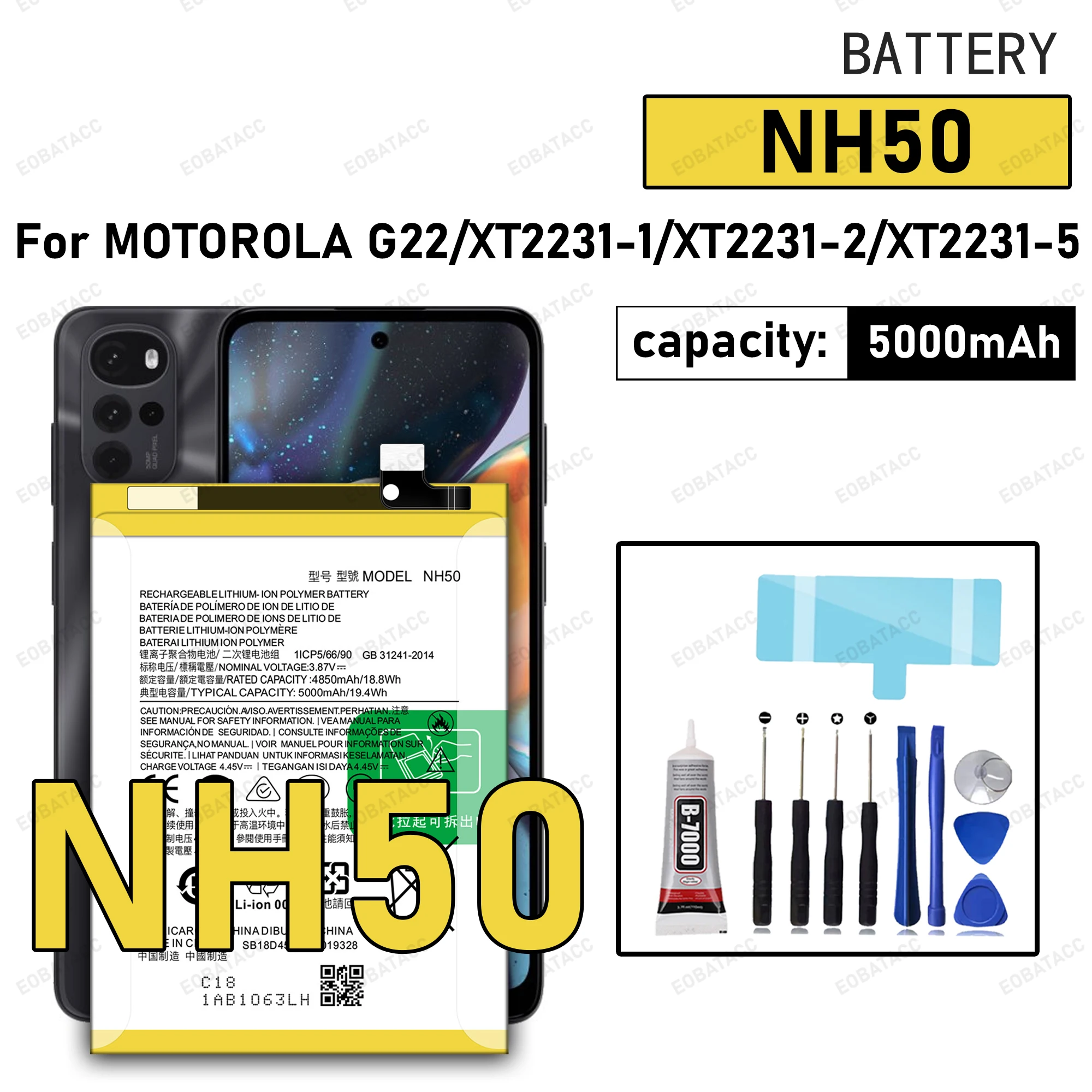 100% New High Quanlity NH50 Battery For MOTOROLA MOTO G22/XT2231-2/MOTO ...
