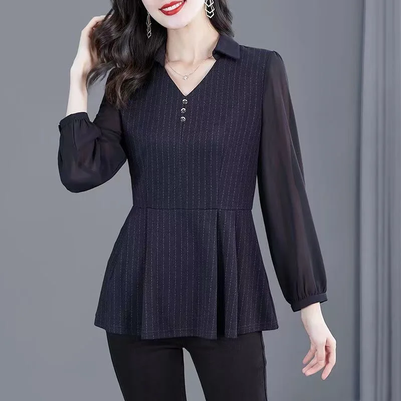 Women-Spring-Summer-Style-Mesh-Blouses-Shirts-Lady-Casual-Long-Sleeve-V ...