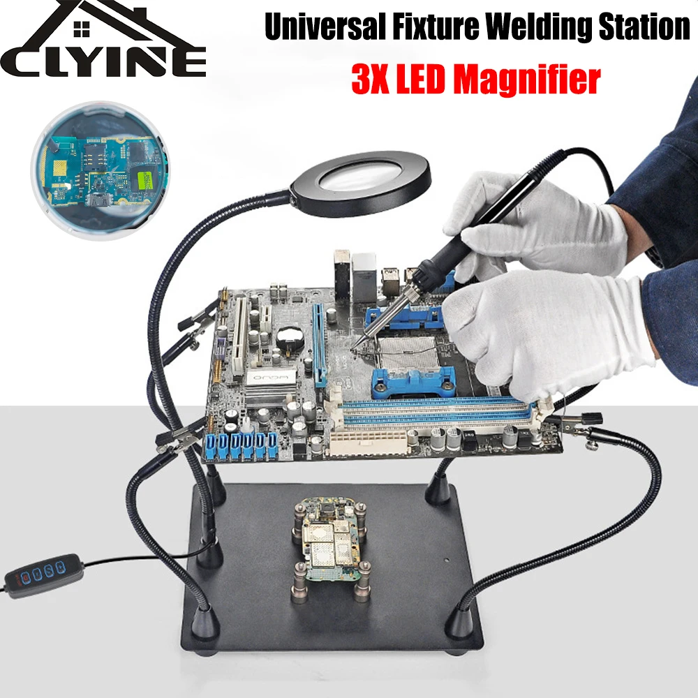 Soldering-Holder-Third-Hand-PCB-Holder-Welsing-Station-3X-LED-Magnifier ...