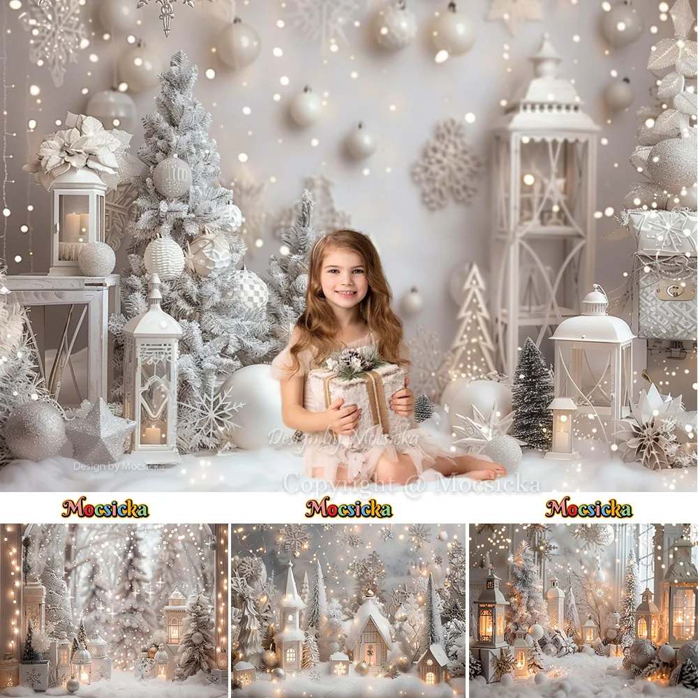 White-Christmas-Photography-Background-Silver-Xmas-Tree-Decor-Ball ...
