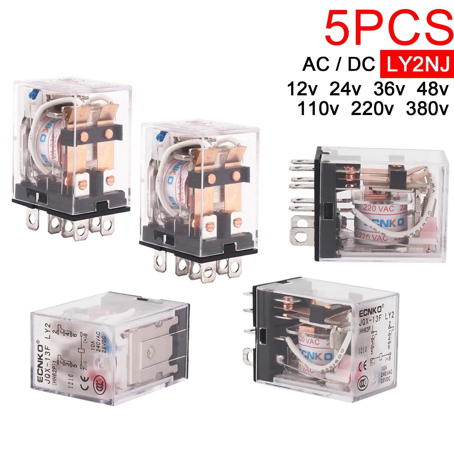 5pcs LY2NJ HH62P Coil Power Relay AC/DC 12V 24V 36V 48V 110V 220V 380V ...