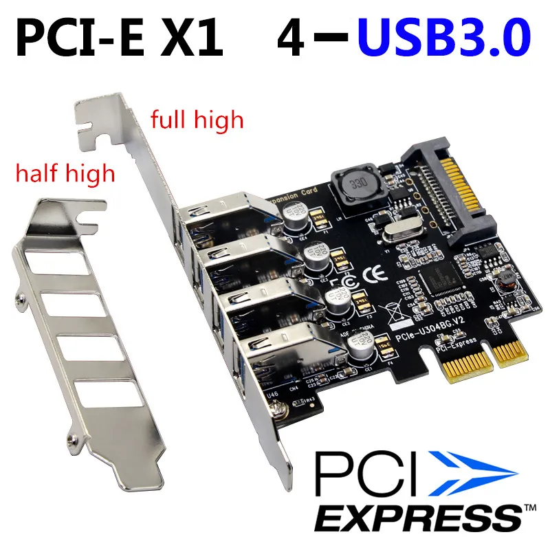 Perfil baixo 4 portas pci e para usb 3.0 hub pci express adaptador de cartão de expansão 5gbps ...