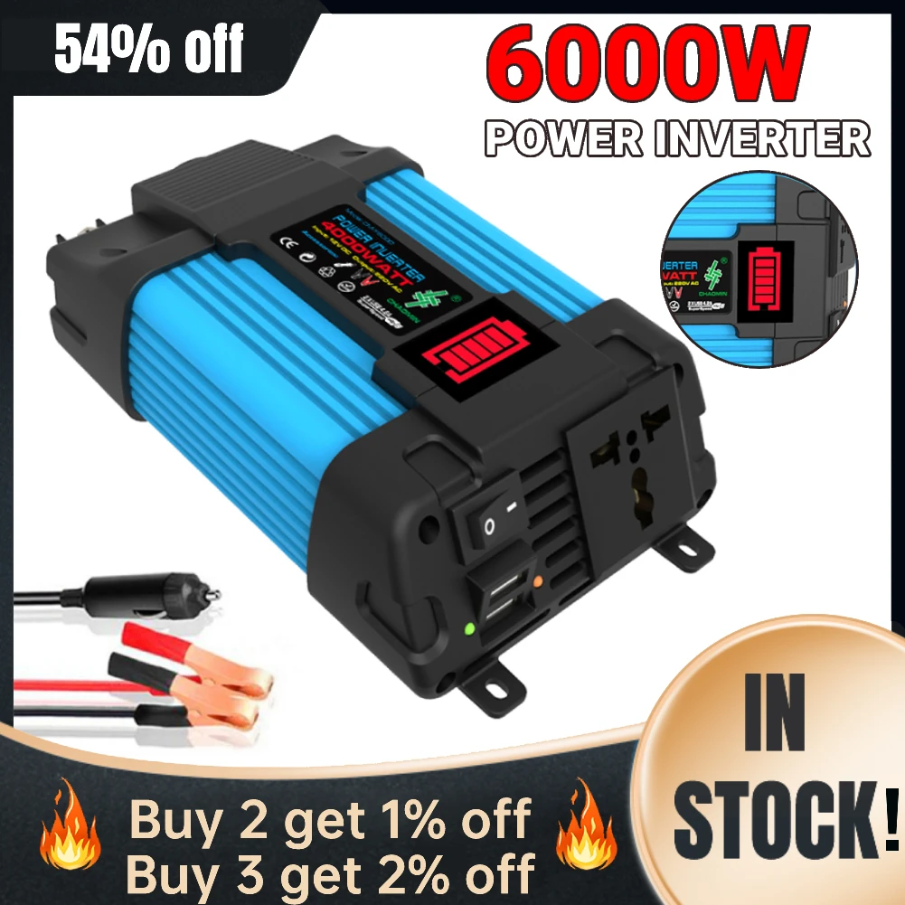 6000W Car Power Inverter LED Voltage Capacity Display Transformer ...