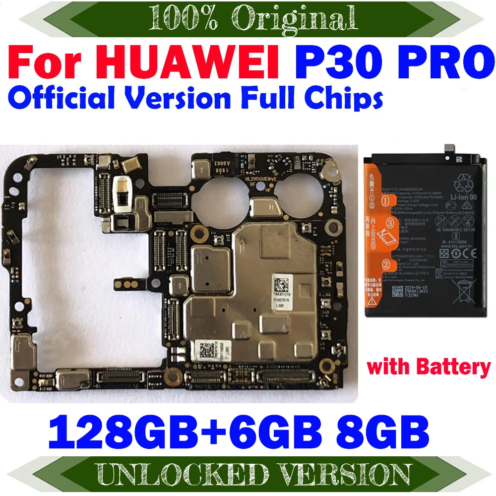 128GB Original Unlocked For HUAWEI P30 Pro Motherboard with Battery ...