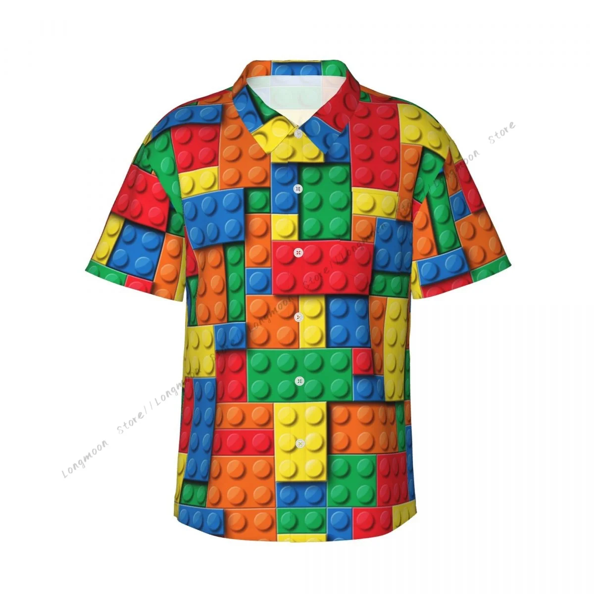 Men-s-short-sleeved-Colorful-Building-Blocks-Bricks-shirt-casual-beach ...