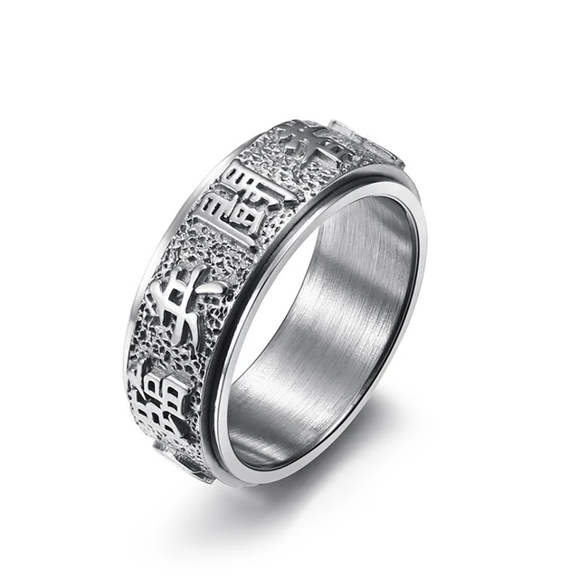 New Good Luck Spinner Ring Men Chinese Element Taoist Vintage Titanium ...