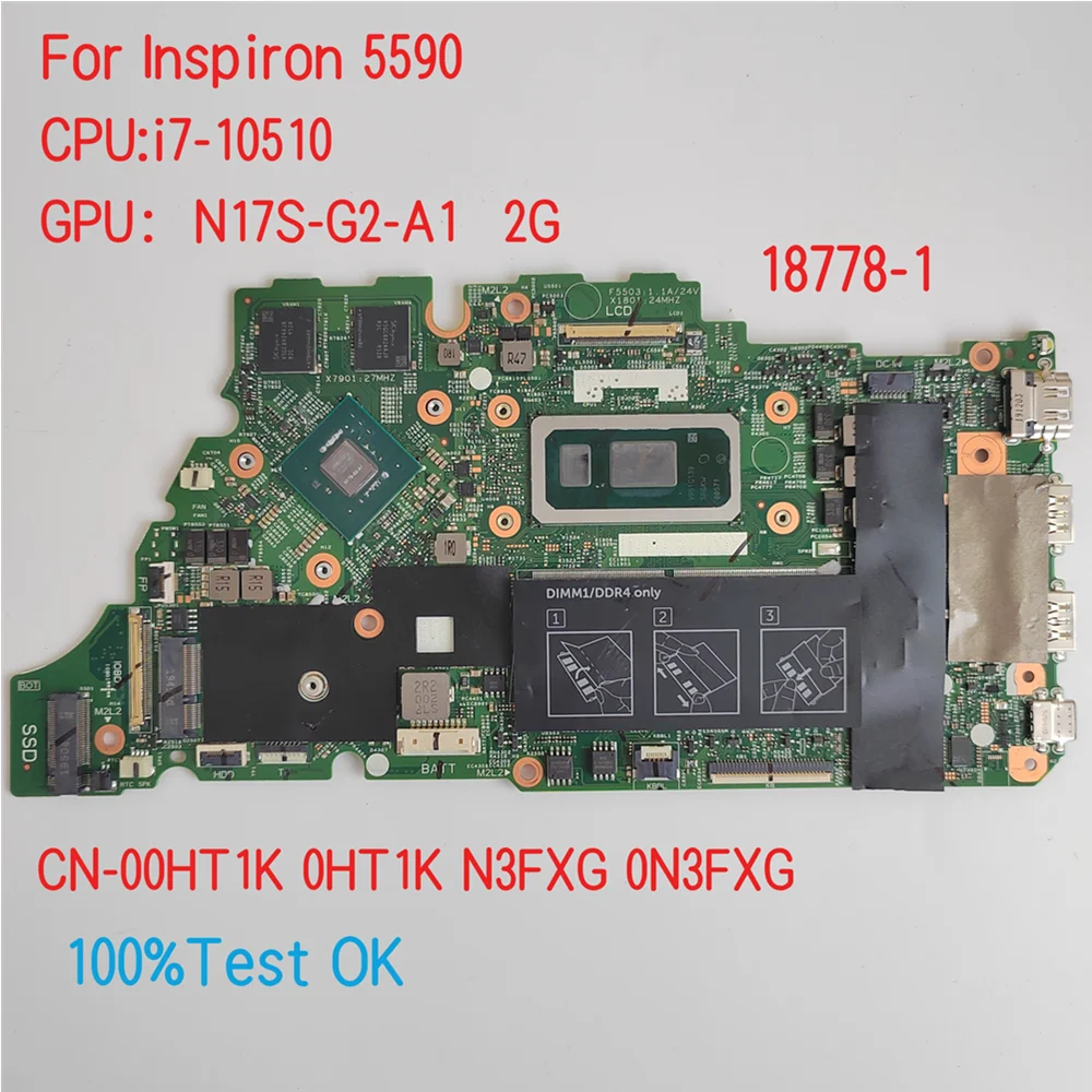 18778 1 For Dell Vostro Inspiron 5590 Laptop Motherboard CPU i3 i5 i7 ...