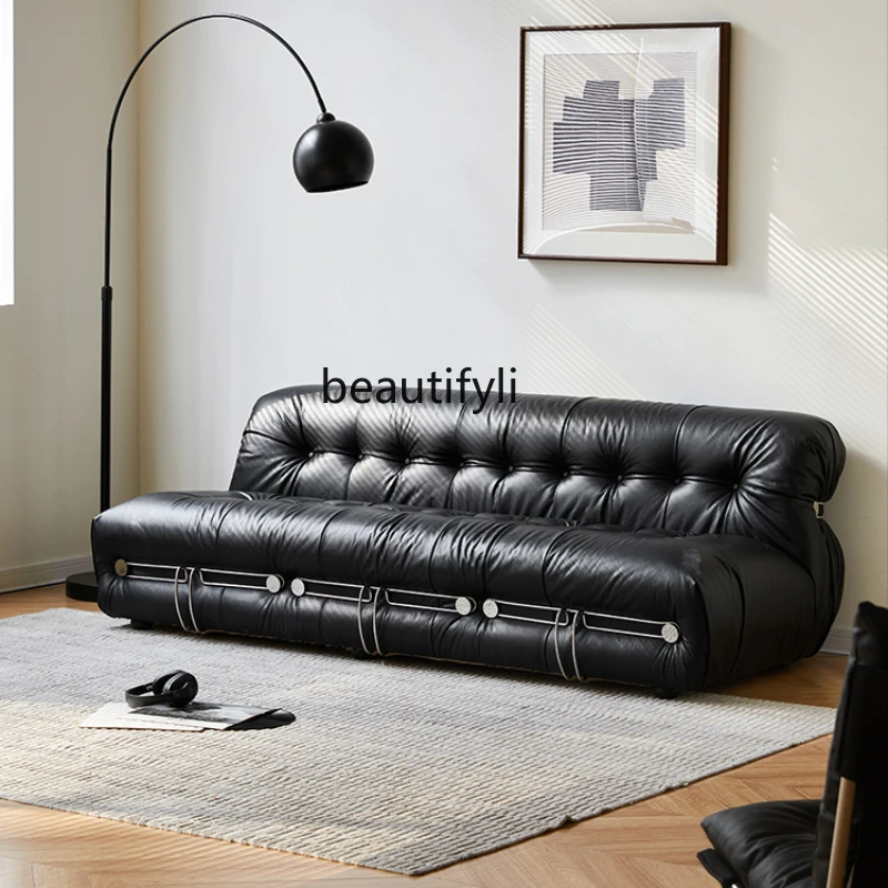 Nordic-Light-Luxury-Full-Leather-Sofa-Living-Room-Pull-Buckle-Steel ...
