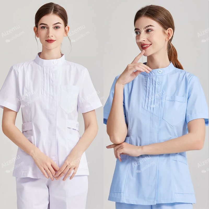 white-Short-Scrubs-Top-Nurse-Uniforms-Lab-Coat-Doctor-Uniform-Women ...