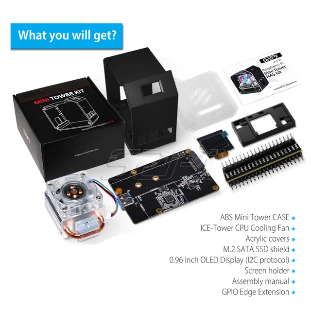 52Pi ABS Mini Tower RGB Cooling Fan With 0.96 OLED Screen NAS Case Kit ...