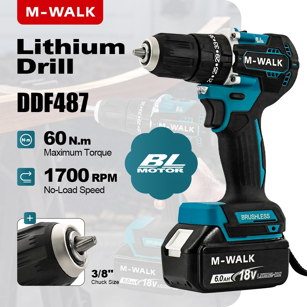 M-WALK 10MM Brushless Electric Impact Drill 60N.m Cordless Drill ...