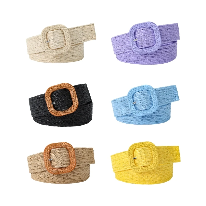 Women-Seaside-Bohemian-Wide-Belt-Colorful-Buckle-Braided-Belt-Summer ...