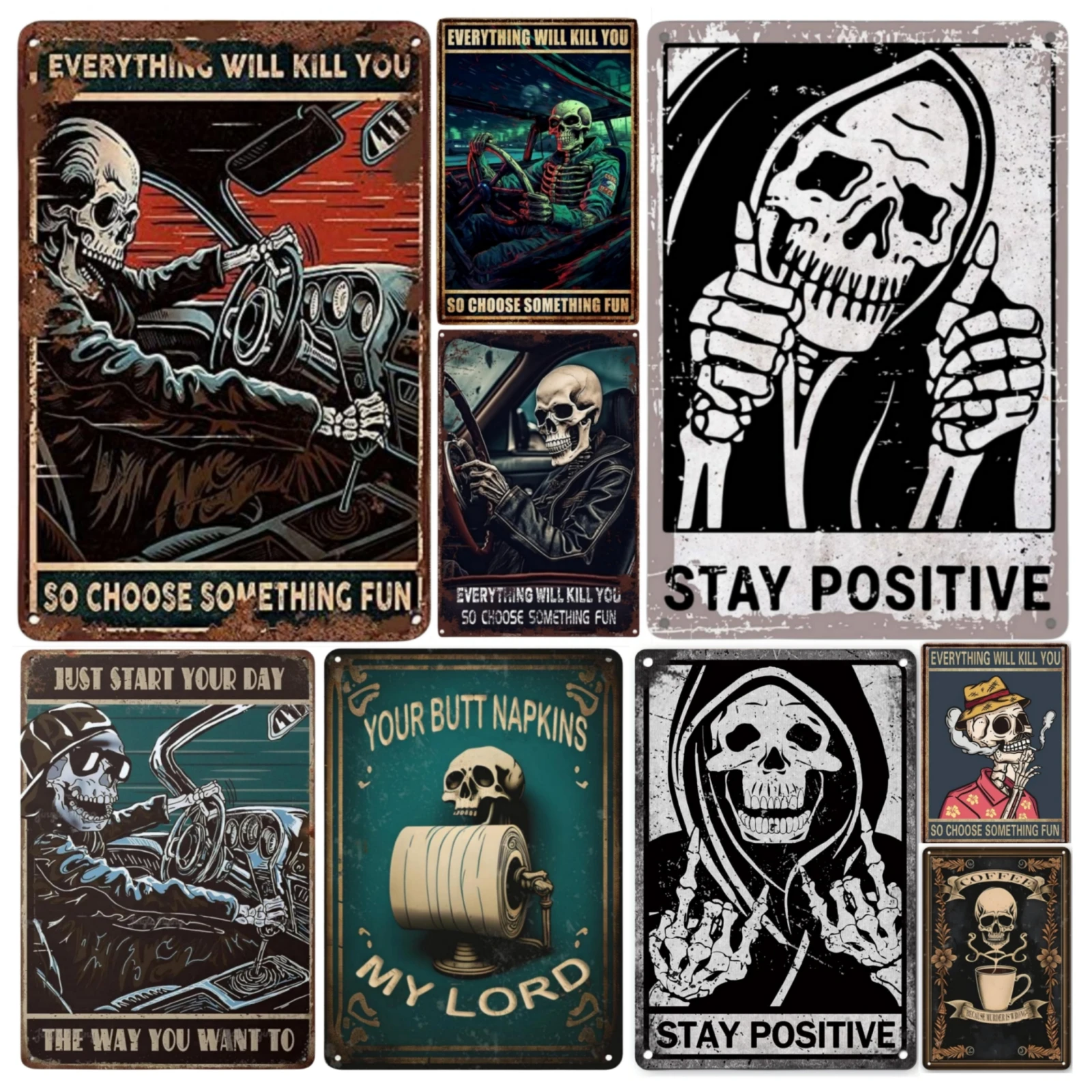 Tin-Sign-Skeleton-Auto-Racing-Funny-Novelty-Metal-Sign-Retro-Wall-Decor ...