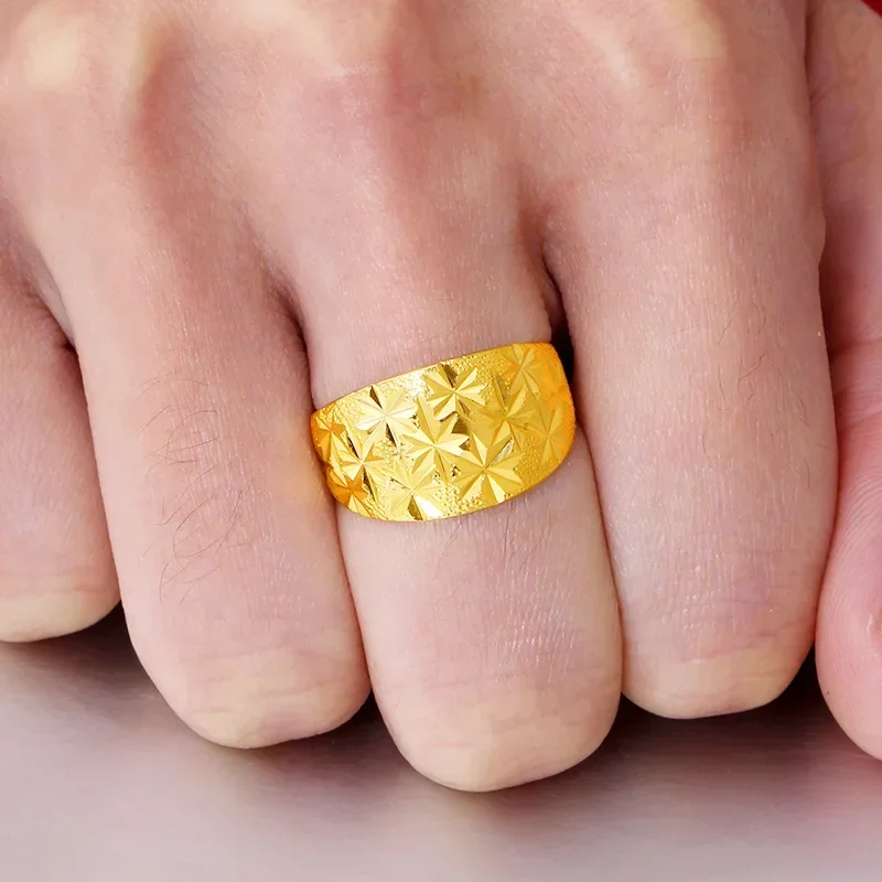 Fine-18k-Gold-Color-Full-Sky-Star-Rings-for-Women-Men-Bro-Solid-Plated ...
