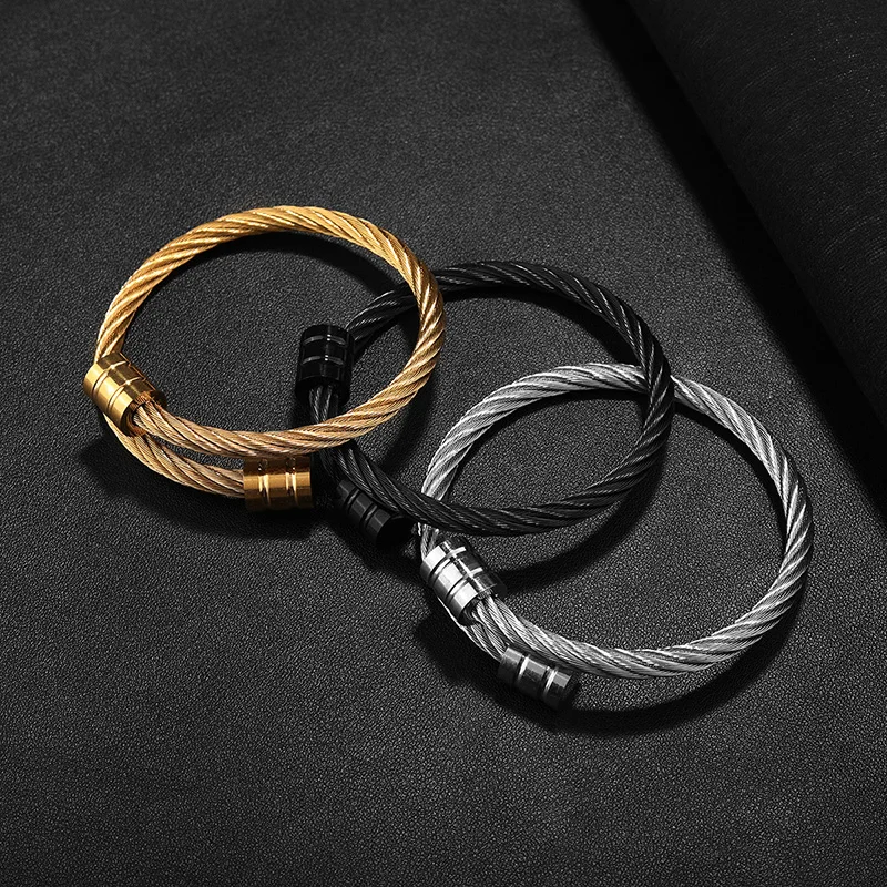 Simple-Titanium-Steel-Twist-Wire-Rope-Winding-Bracelet-Men-And-Women ...