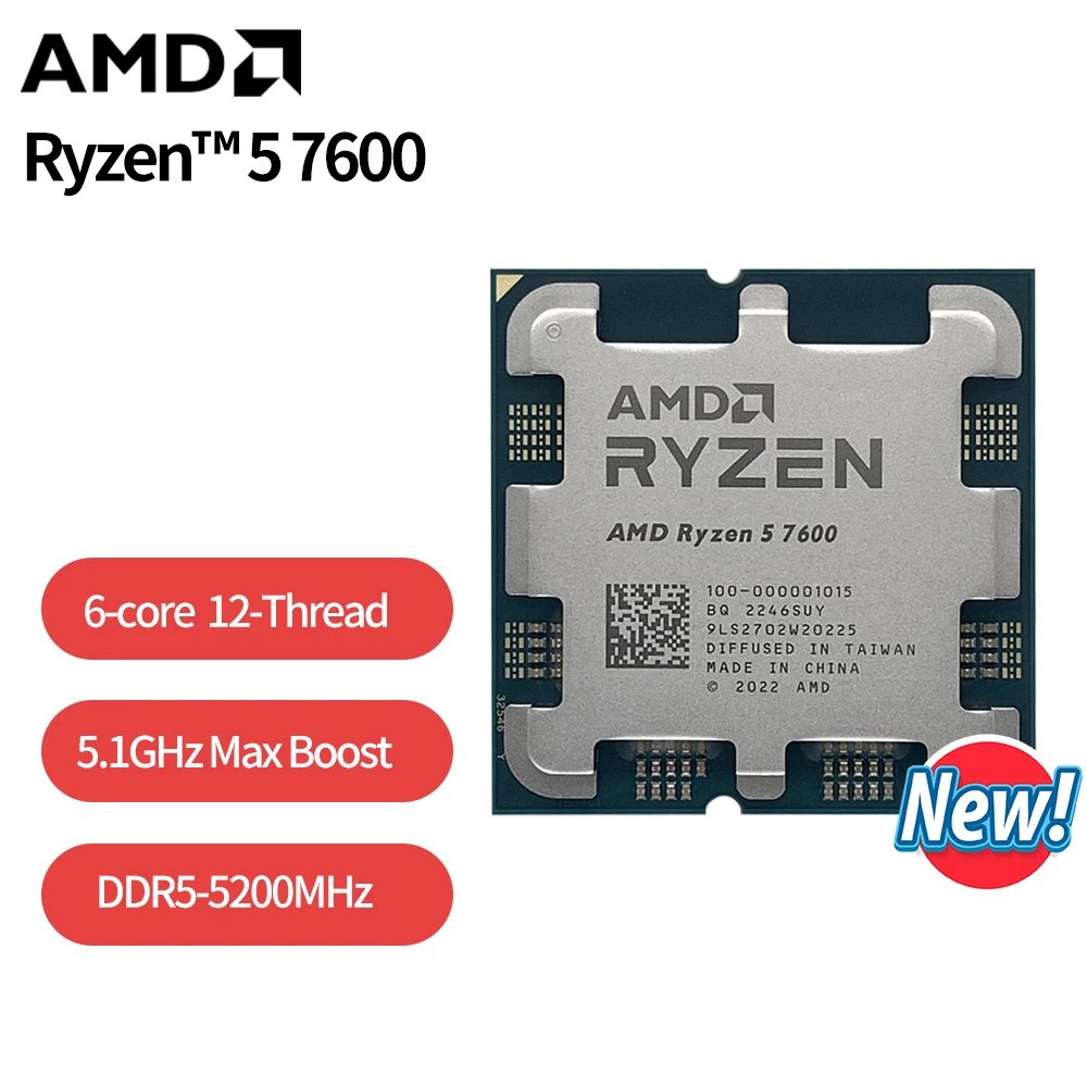 AMD Ryzen 5 7600 R5 5.1GHz 6 코어 12 스레드 CPU 프로세서 5N - 티몬