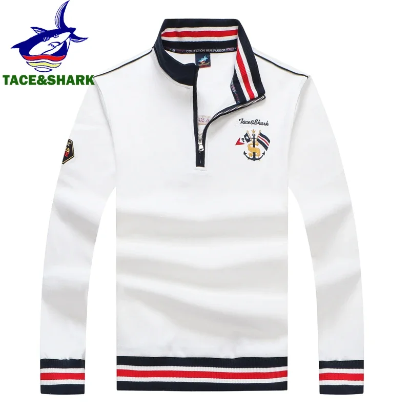 TACE-SHARK-Brand-Shark-Embroidery-Long-Sleeve-Polo-Autunn-Half-Zipper ...