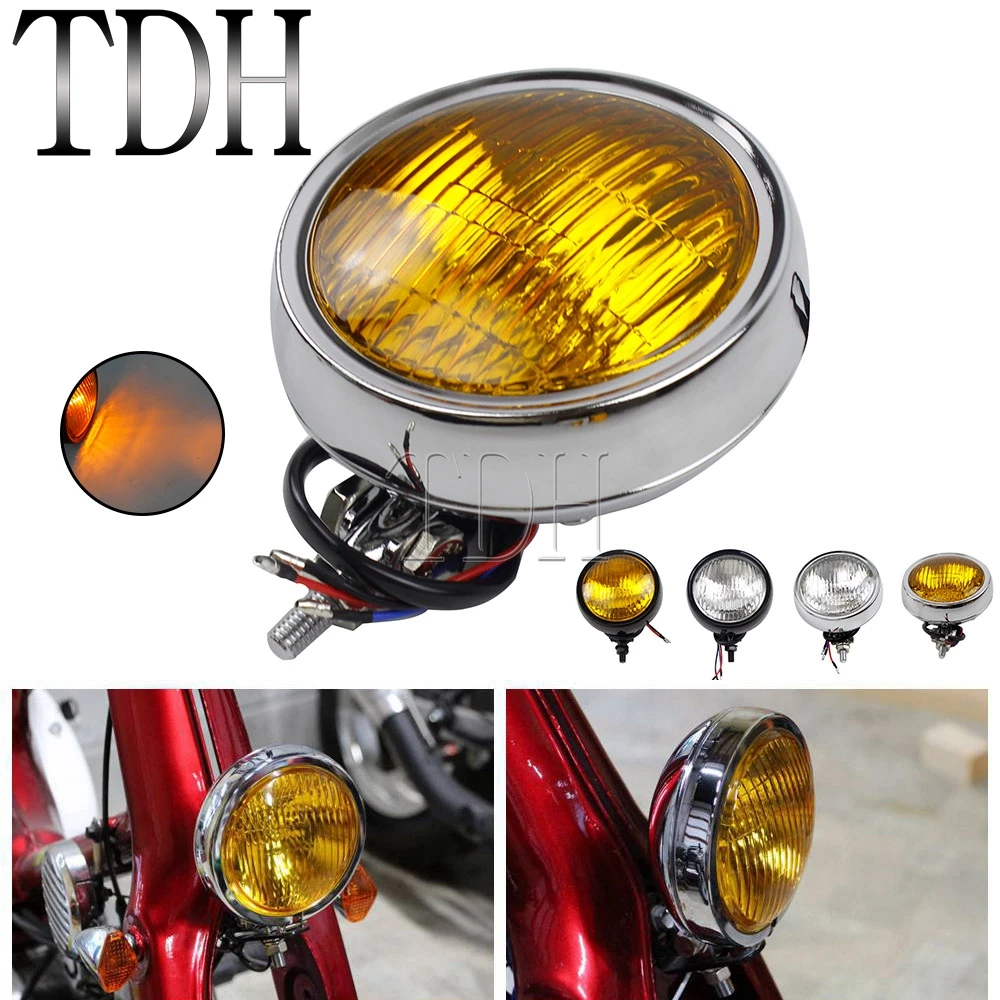 Vintage-Amber-Lens-Motorcycle-Aluminum-4-5-Headlight-For-Harley-Cafe ...