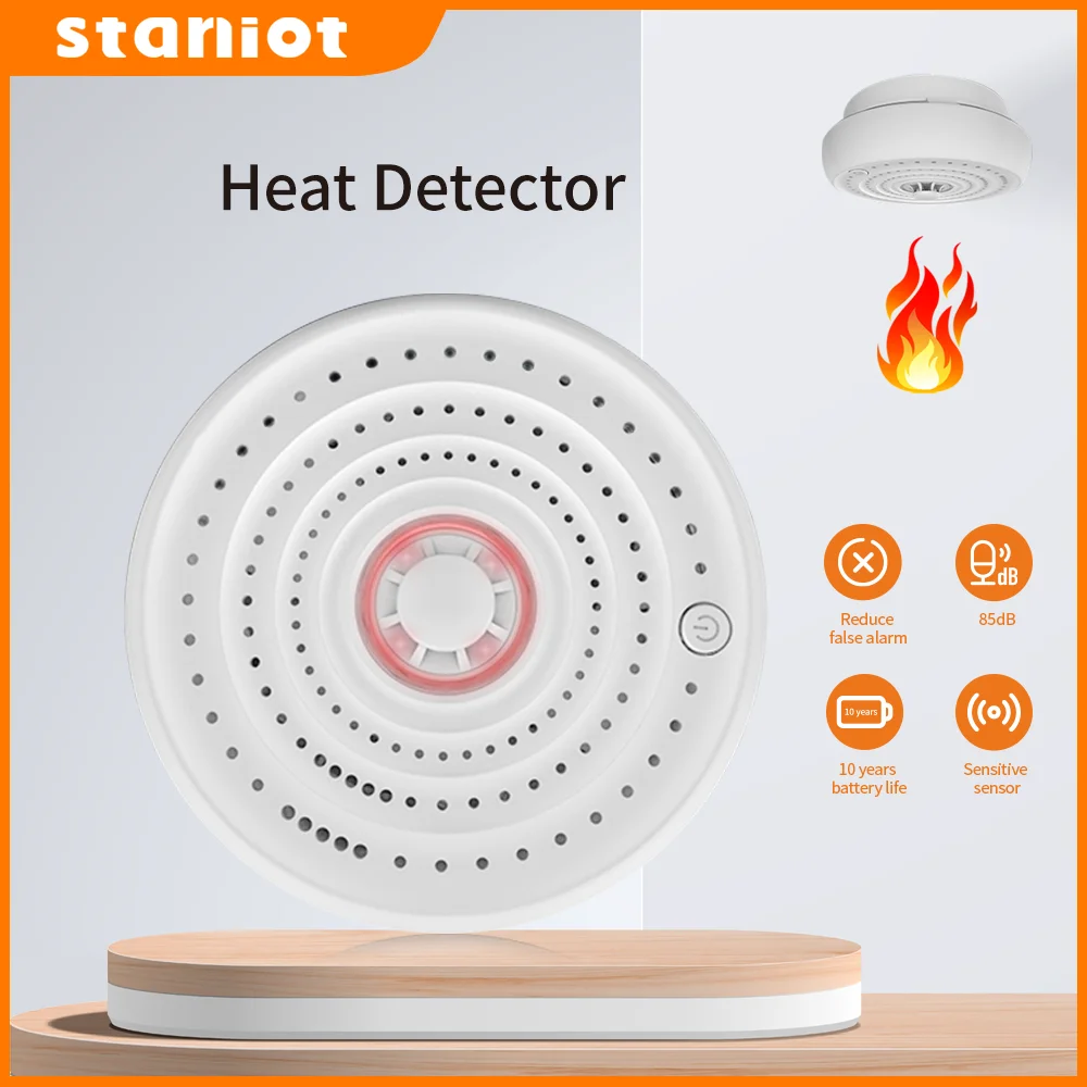 Smart Home Wireless Heat Detector 85dB High Decibel Fireproof ...
