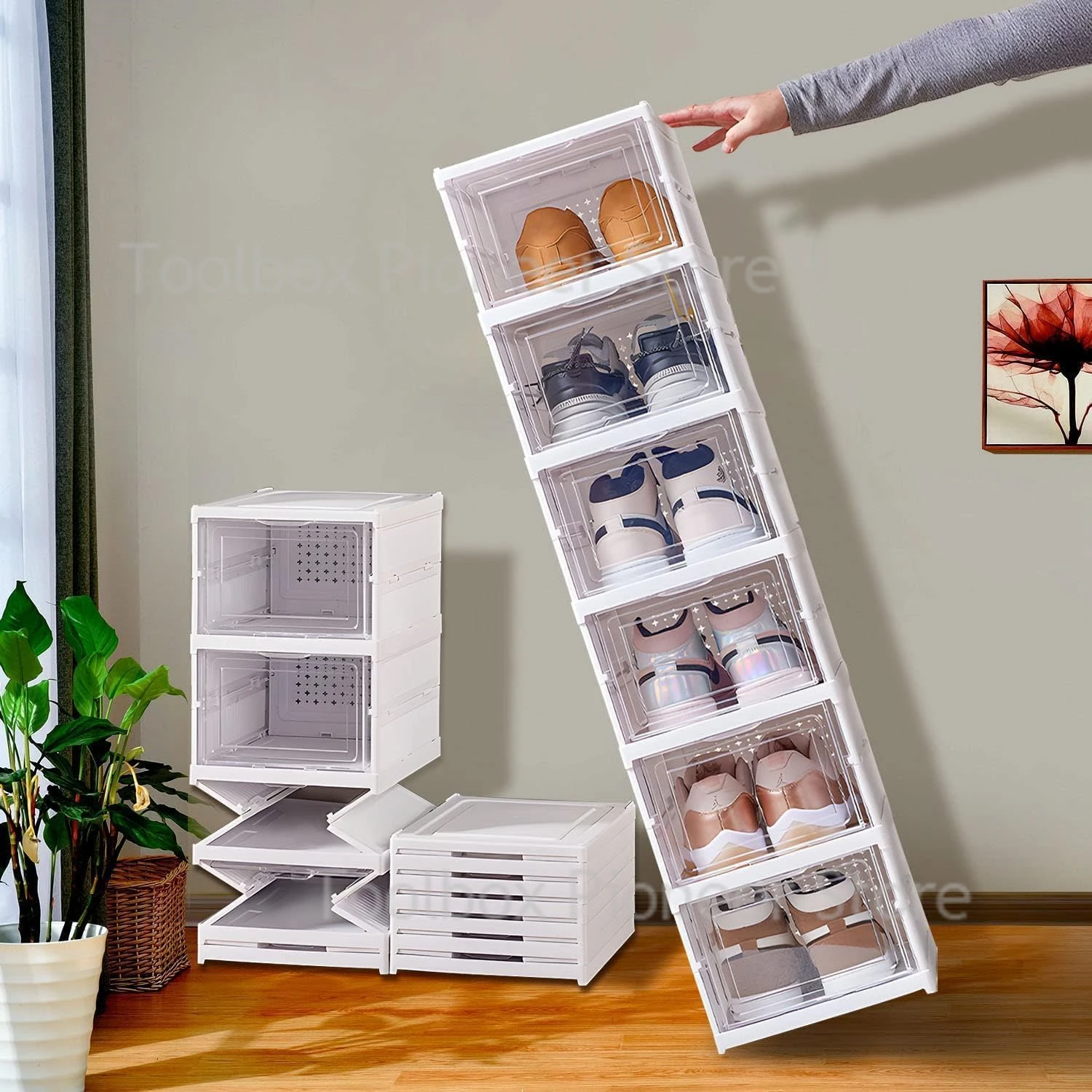 3-6-Layers-Shoes-Box-Foldable-Sneaker-Shoe-Storage-Box-Stackable ...