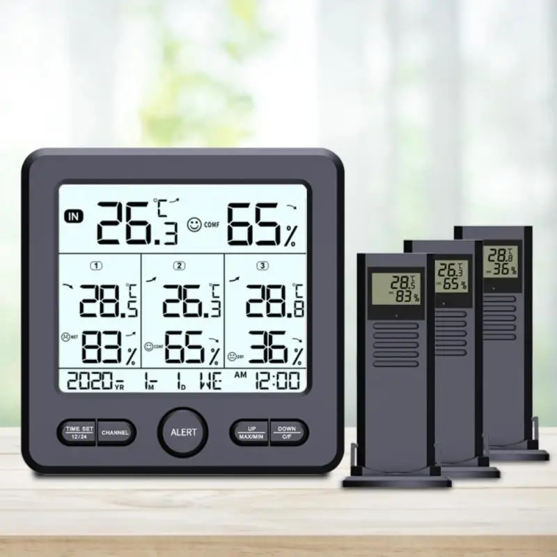 Digital-Thermometer-Hygrometer-Indoor-Outdoor-Wireless-Sensors-LED-LCD ...