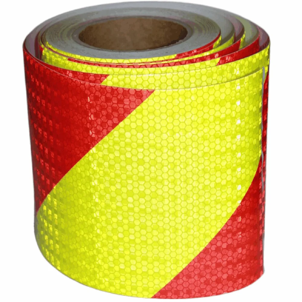 Fluorescent-Yellow-Red-Reflective-Tape-4inch-X-33FT-Self-Twill-Adhesive ...