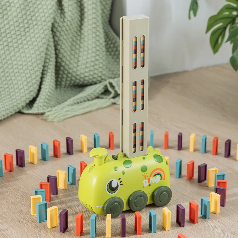 Kids Electric Domino Train Set DIY Building Blocks Stacking Cute ...