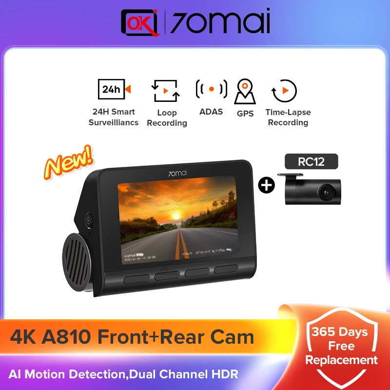 70mai-New-Dash-Cam-4K-A810-2-Set-Built-in-GPS-150-FOV-AI-Motion ...