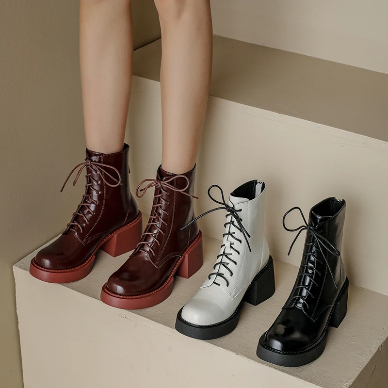 Outono e inverno botas femininas ankle boots couro natural 22 25cm ...