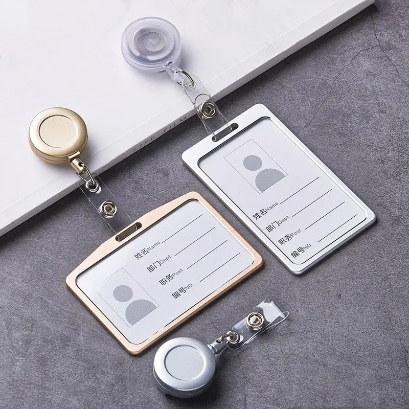 1 Set Aluminum Alloy Card Holder with ABS Retractable Badge Reel Pull ...