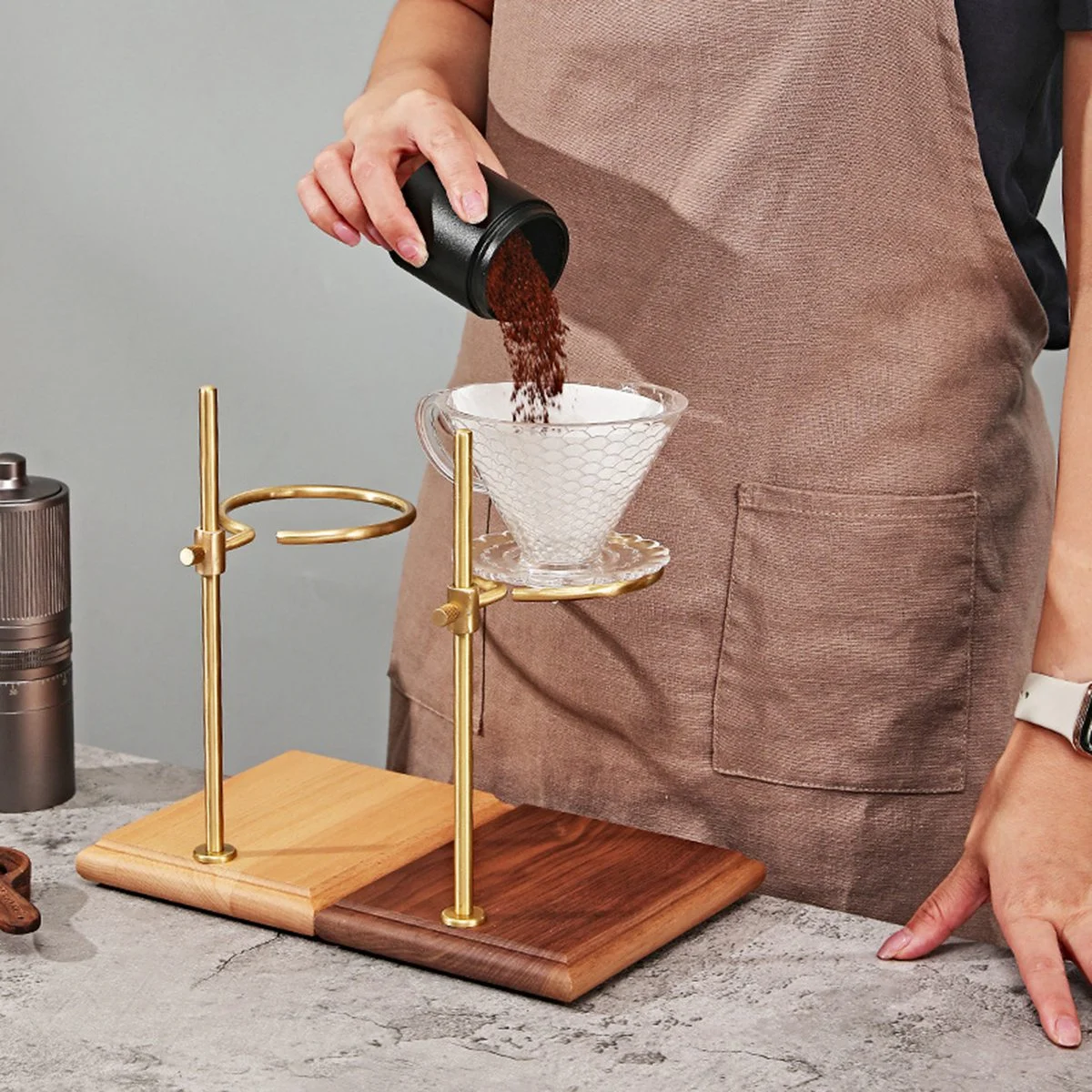 Pour-over-Coffee-Maker-Stand-with-Wood-Base-Adjustable-Height-Rack ...