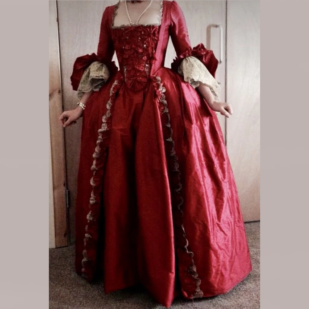 Red Rococo Marie Antoinette Cosplay Gown Dress French Royal Queen Red ...