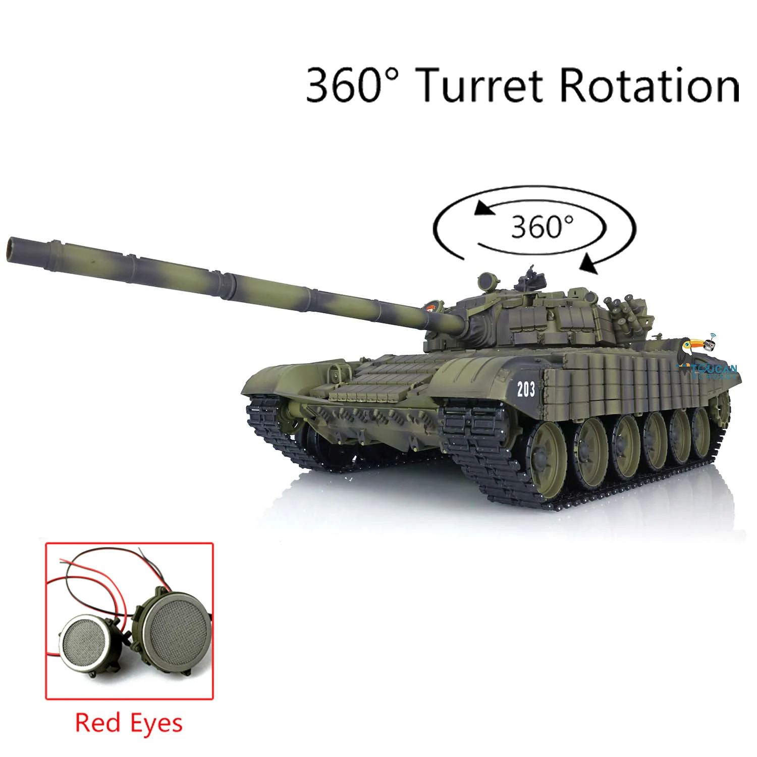 Heng Long Military RC Tank 1:16 7.0 Russia T72 3939 360° Turret Red ...