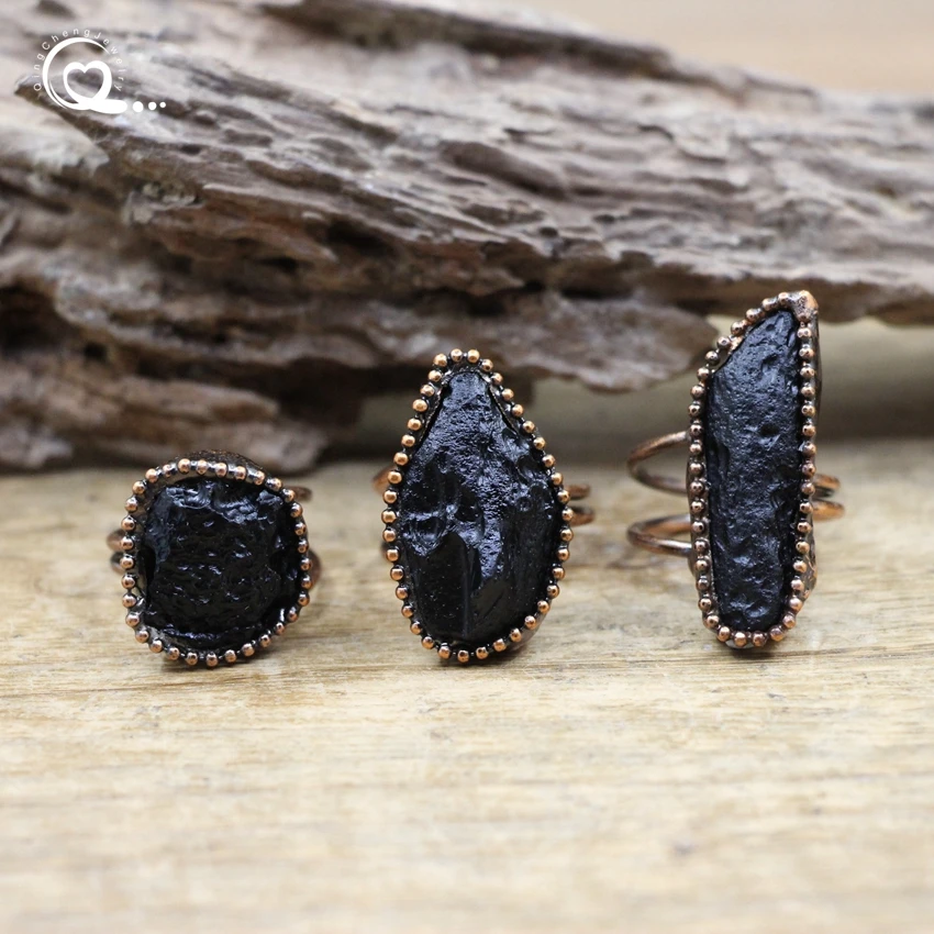 Raw-Black-Tourmaline-Antique-Copper-Rings-Natural-Aerolite-Stone ...