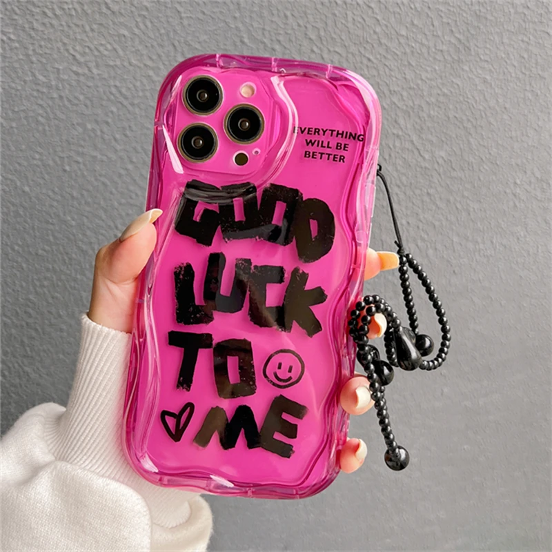 Cute-Good-Luck-Letter-Pink-Case-For-iphone-14-13-Pro-Max-Korean-Japan ...