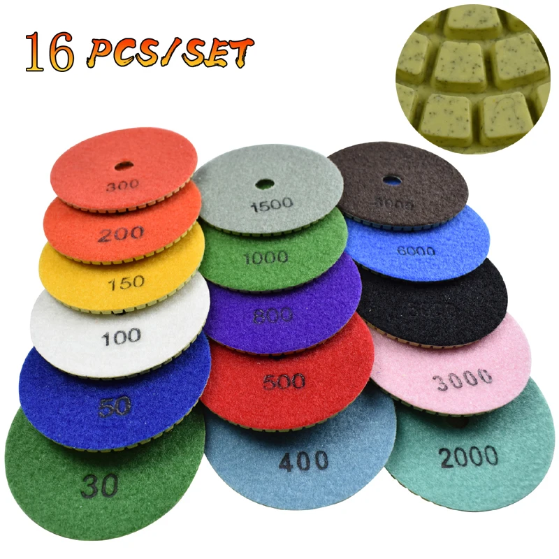 16-Pcs-100mm-Diamond-Polishing-Pads-Wet-Use-4-Inch-for-Sanding-Stone ...