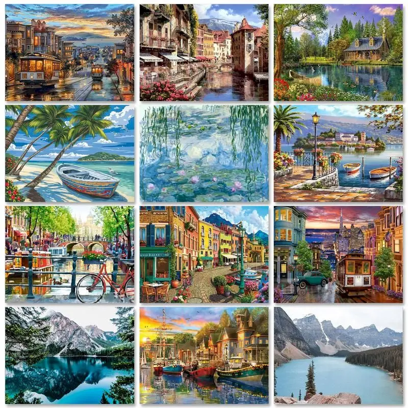 GATYZTORY-Frame-DIY-Painting-By-Numbers-Town-Scenery-Hand-Paint-By ...