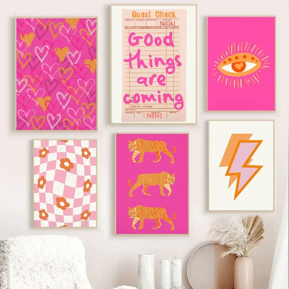 Pink Orange Preppy Wall Art Mural Motivational Quotes Canvas Painting ...