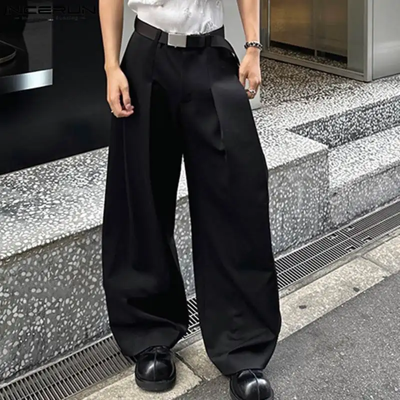 Incerun 2024 Korean Style Trousers Men S Loose Silhouette Stylish Long