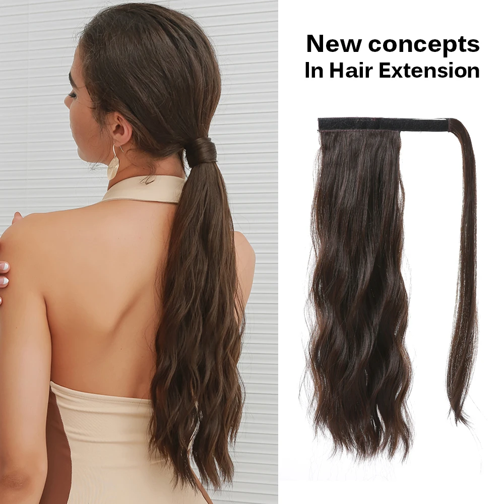 Long-Curly-Brown-Ponytail-Fake-Hair-Synthetic-Wrap-Around-Pony ...