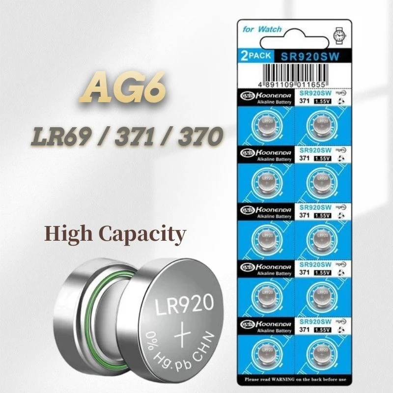 10PCS Alkaline Battery AG6 1.55V Button Coin Cell 371 LR920 SR927 171 ...