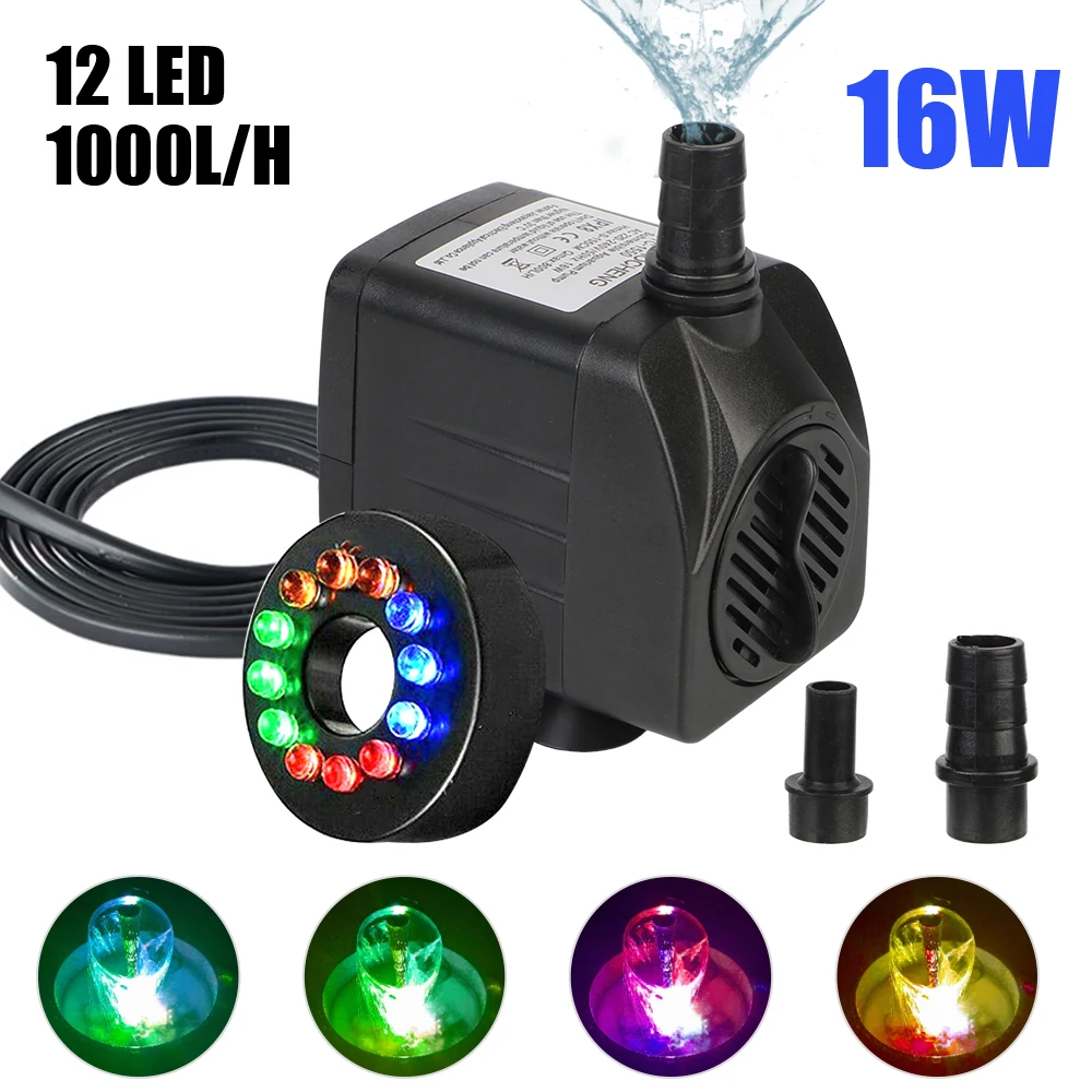 Water-Pump-Submersible-Fountain-with-12-LED-Light-for-Garden-Aquarium ...